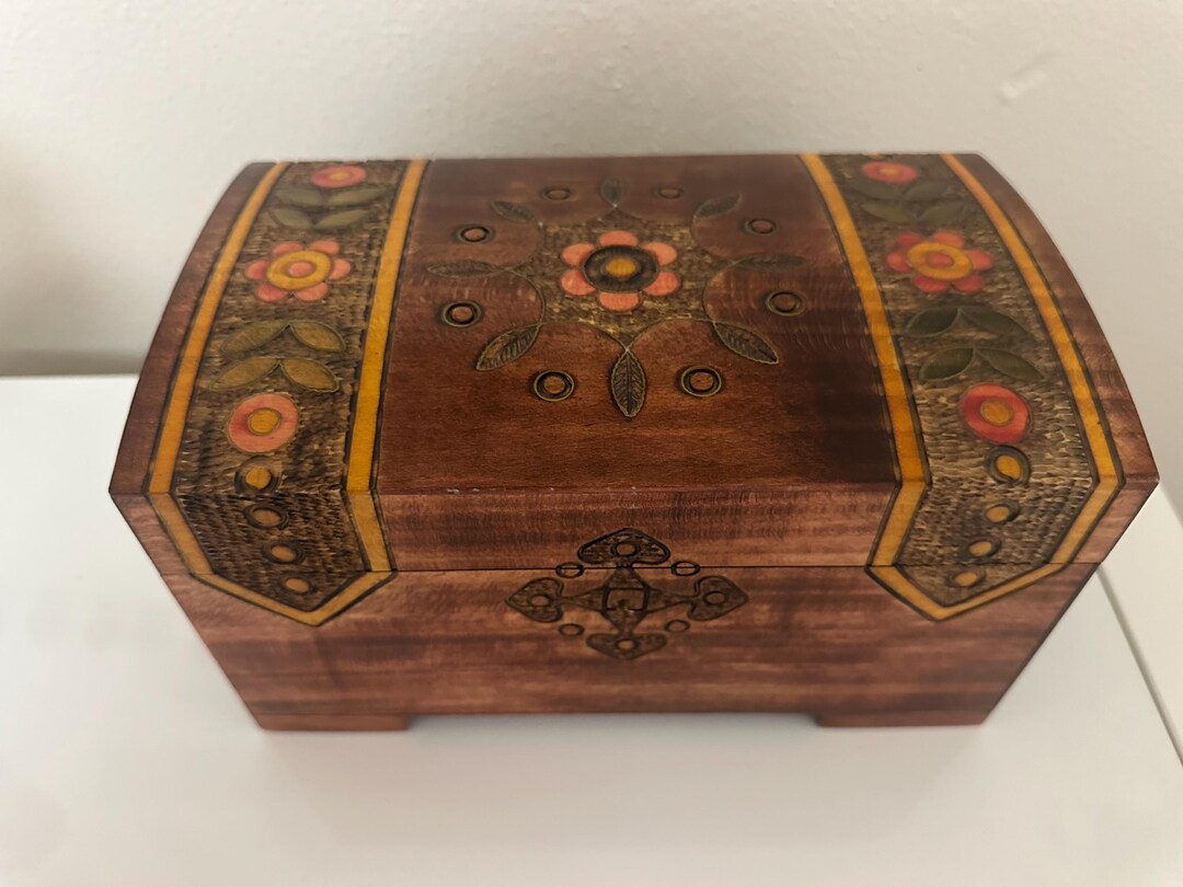 Vintage Hand Carved Wooden Box With Floral Design Made in Poland ...