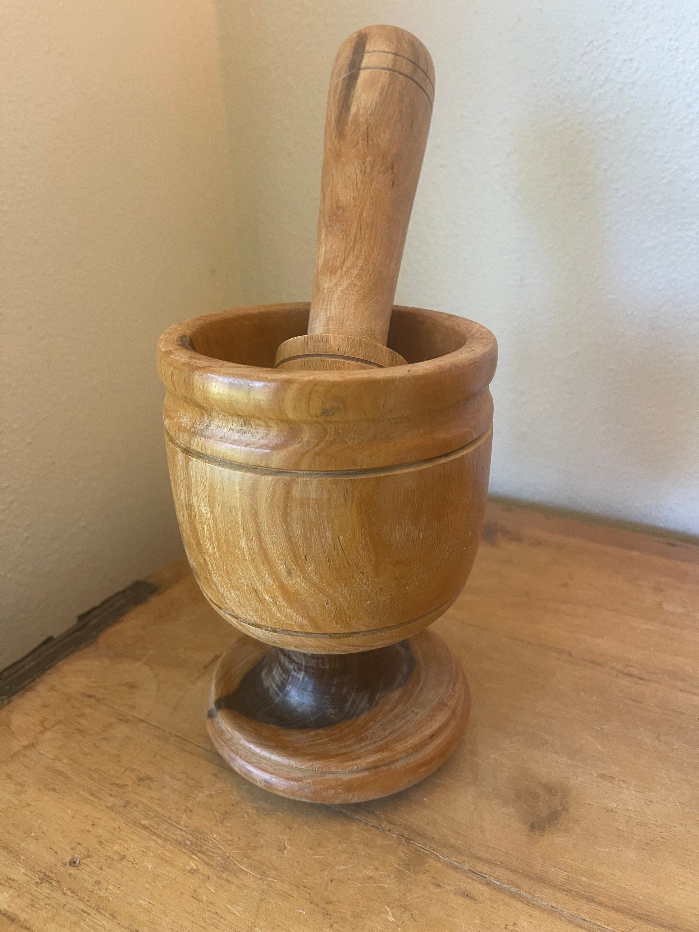 Vintage Rustic Wood Pestle & Mortar - Etsy