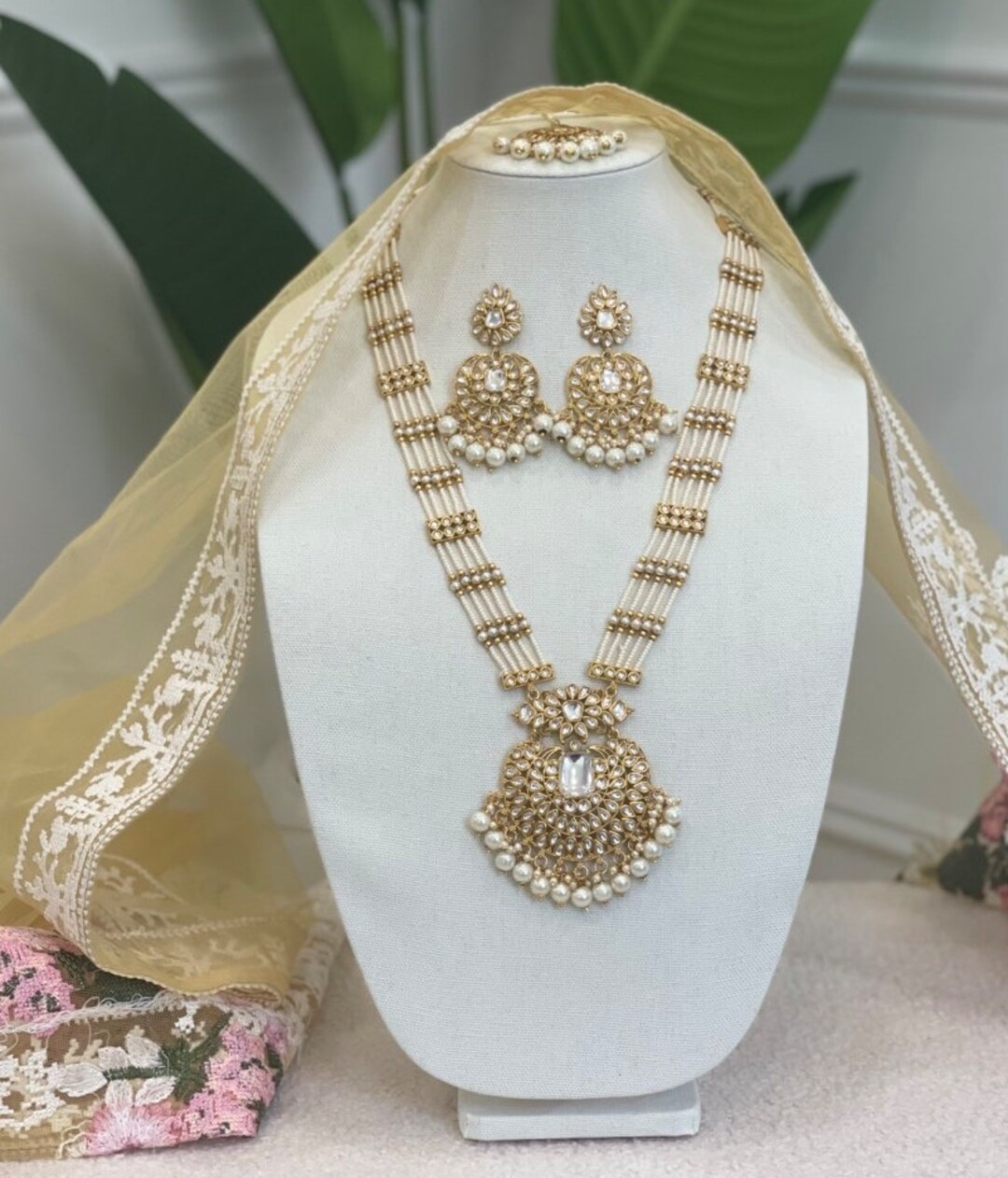 White Gold Polki Kundan Long Raani Haar in Multi/polki Haar/long Kundan ...