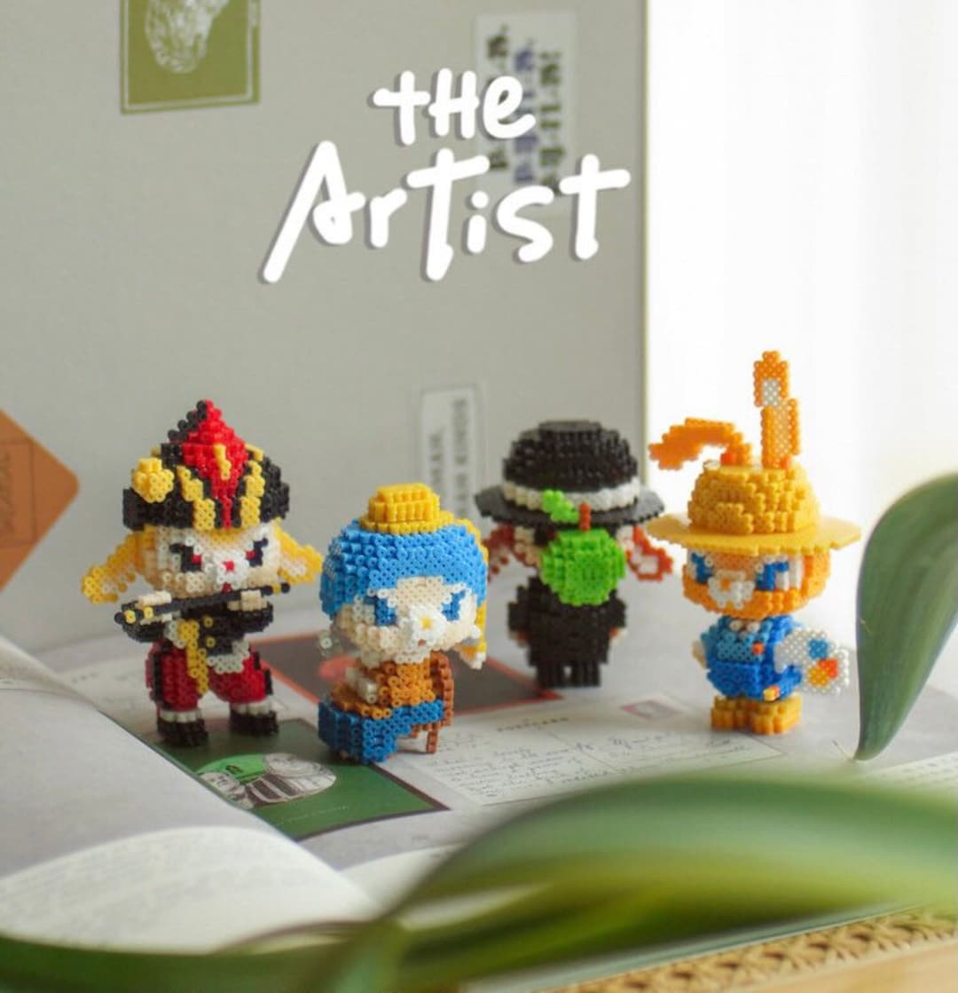 Set of 8 - Cute Artist Bunny Perler Bead 3D Figurine Pattern | Classic ...