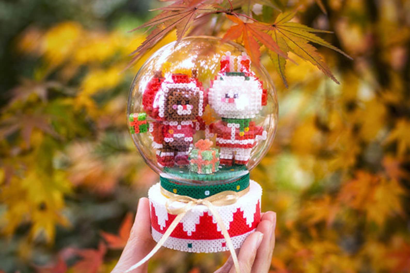 Christmas LINE Friends 3D Perler Bead Pattern Tutorial | Brown Bear ...