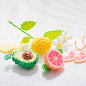 Set of 3 Fruits Avocado Lemon Grapefruit 3D Perler Bead Pattern ...