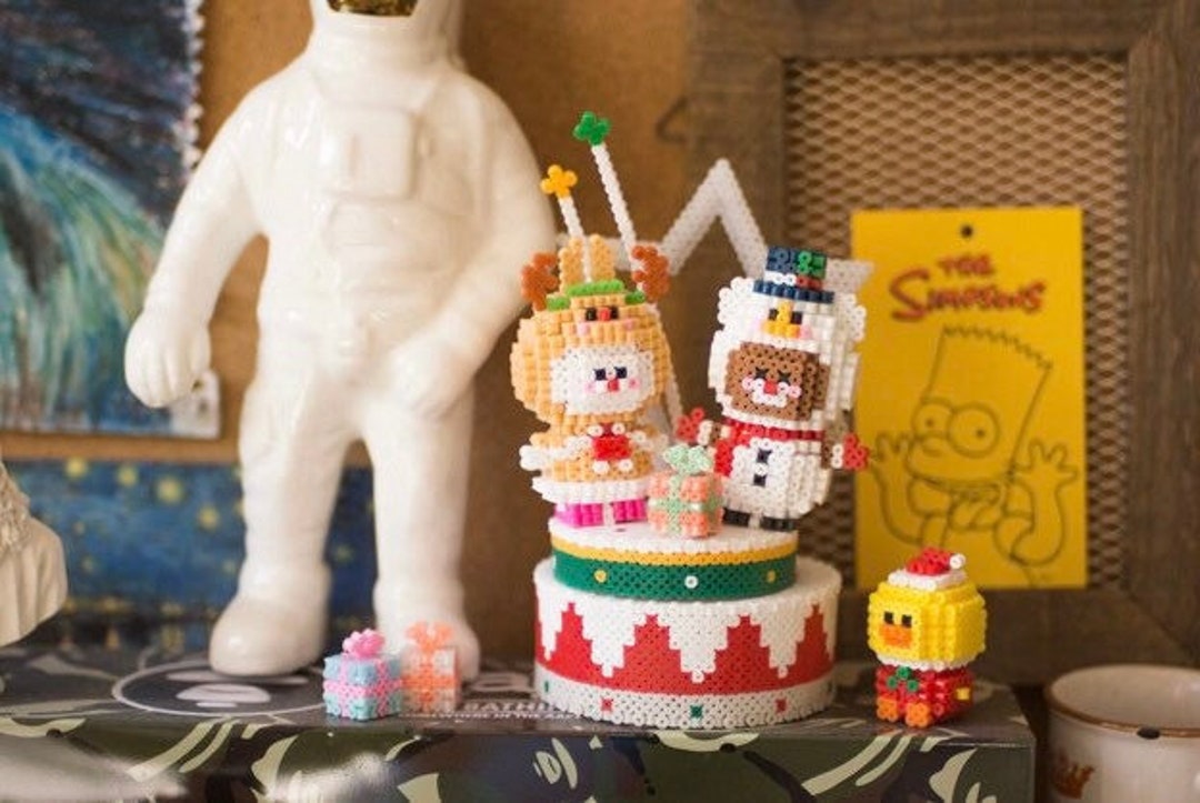 Christmas LINE Friends 3D Perler Bead Pattern Tutorial Brown Bear Cony ...