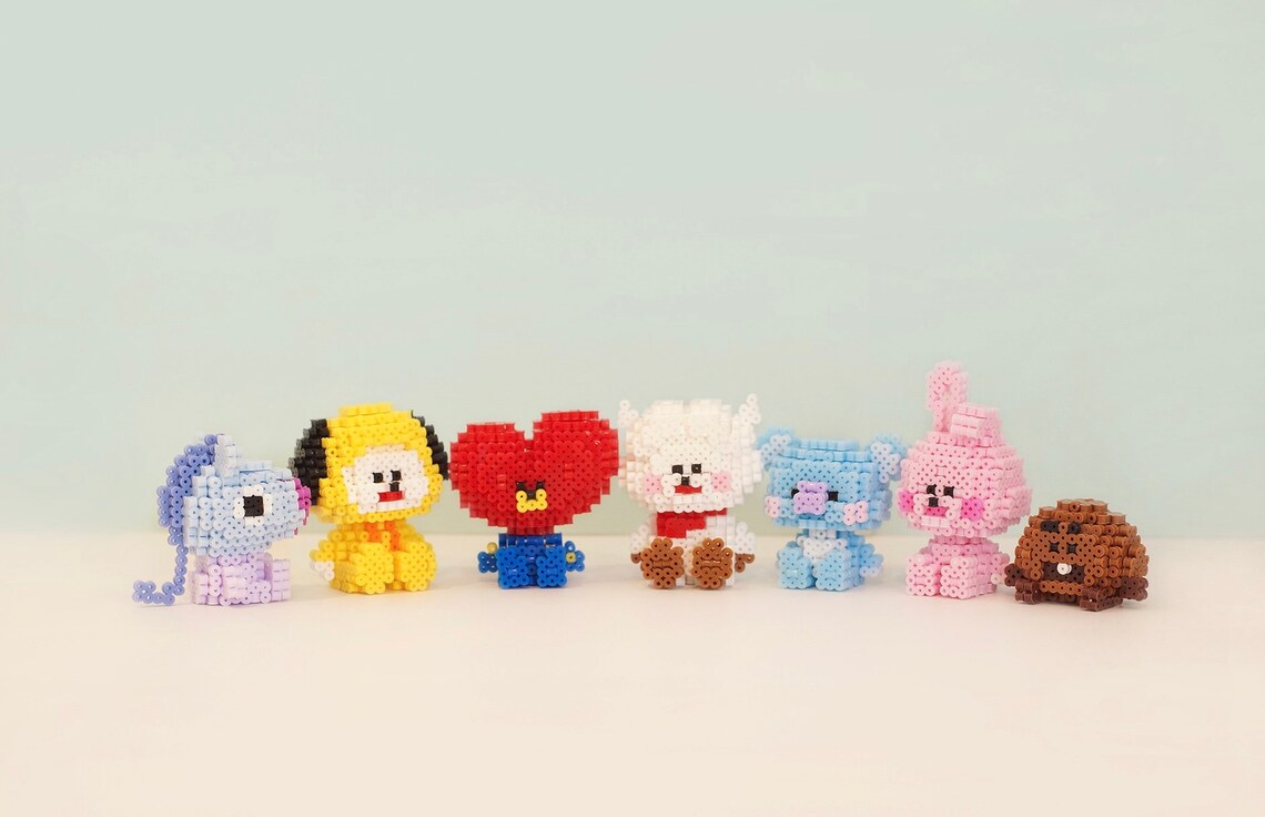 Set of 7 - BT21 Koya RJ Shooky Mang Chimmy Tata Cooky 3D Perler Bead ...