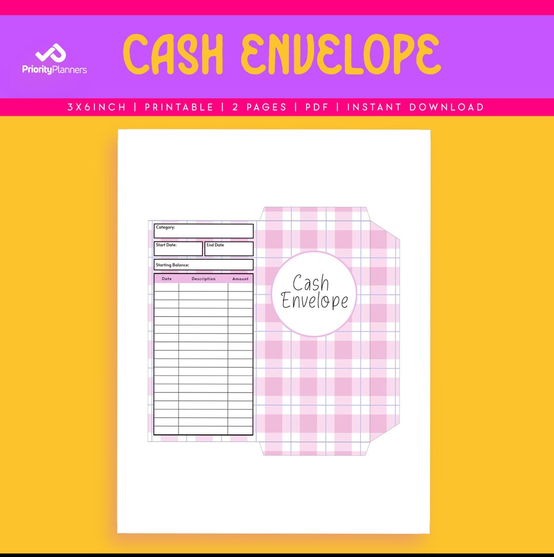 Pink Plaid Cash Envelope With Tracker (3x6 Inch PDF) - Etsy