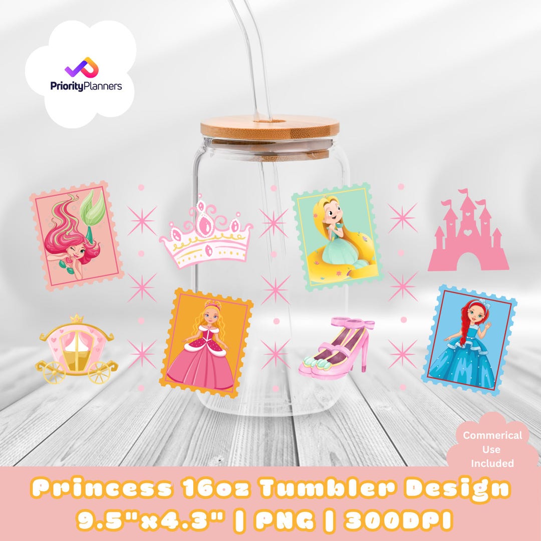 Princess Postage Stamp Tumbler Wrap: Pink Castle & Crown PNG (digital ...