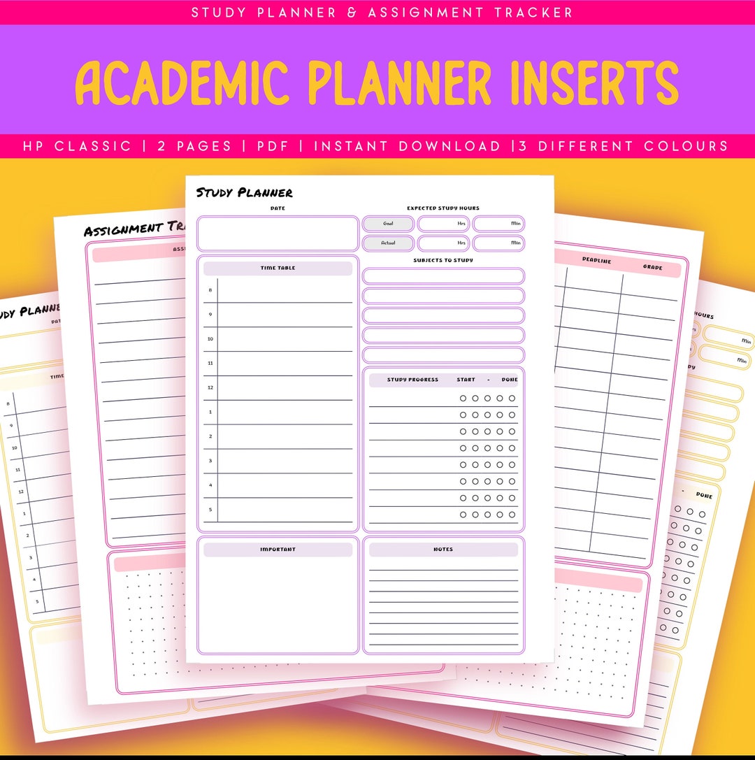 Academic Planner Inserts Study Planner Assignment Tracker 2 Pages HP ...