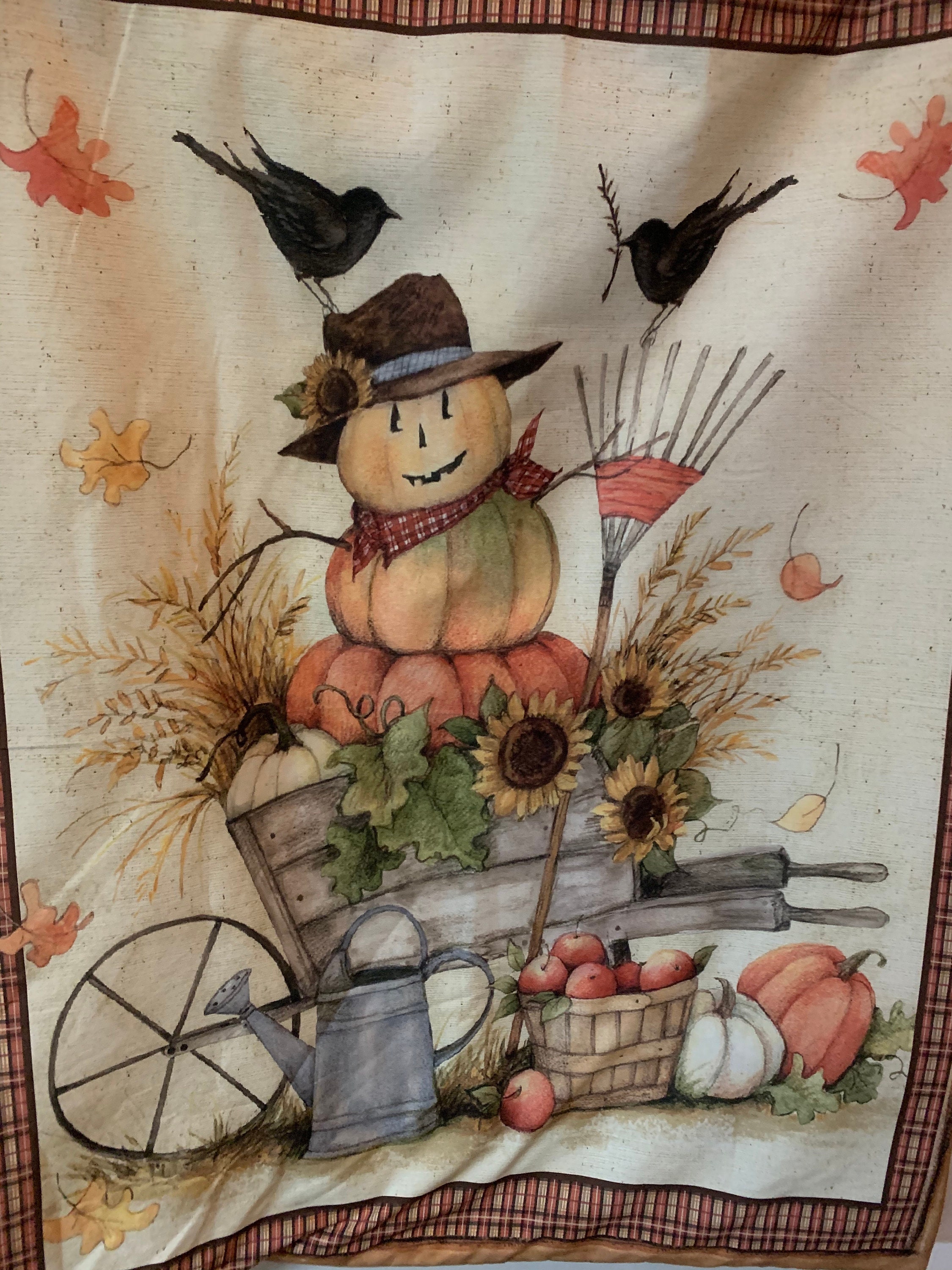 Wall - Pumpkin Scarecrow in a Wheelbarrow Fall Harvest Fabric Panel ...