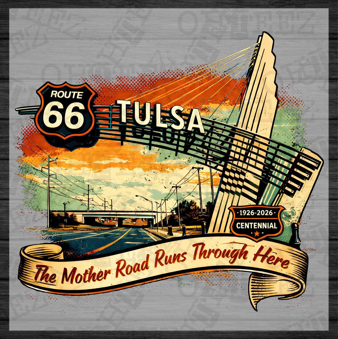 Route 66 Centennial Custom DTF Transfer | Mother Road Tulsa Archway + T ...