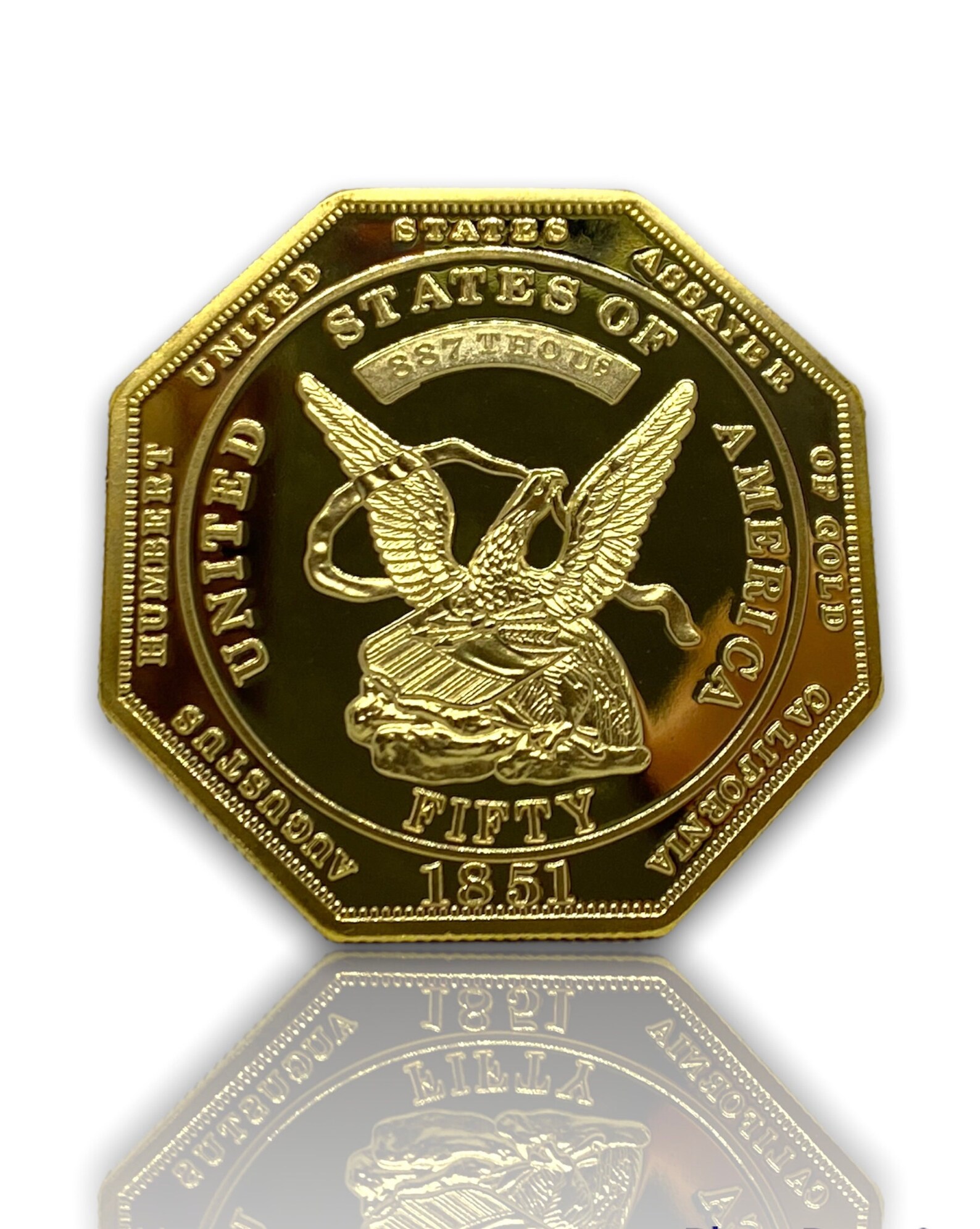 Gold Plated USA Polygon Coin 24k 50 Dollars Coin 1851 RE Augustus ...