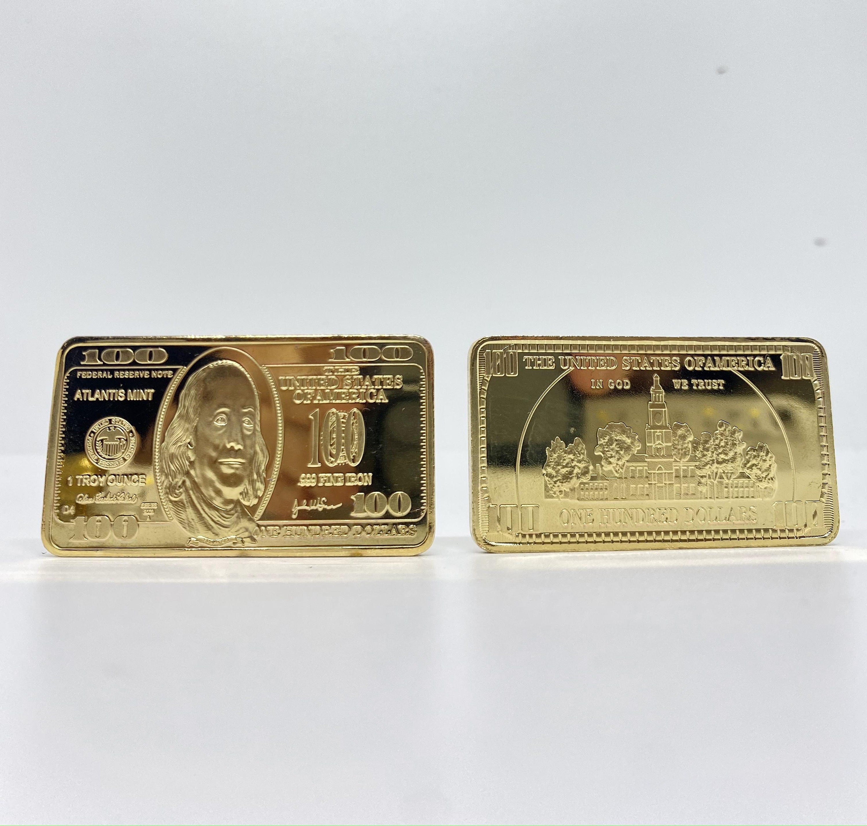 Gold 100 Dollars Bar 1OZ REPLICA Goldplated Gold Bullion Bar ...