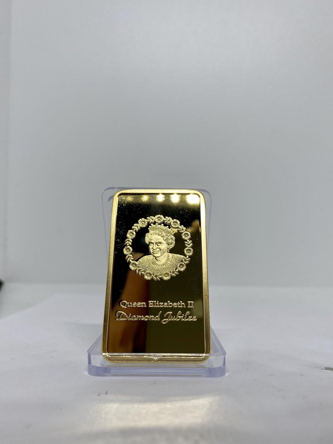 Gold Plated Commemorative Bar, Queen Elizabeth II British Diamond ...