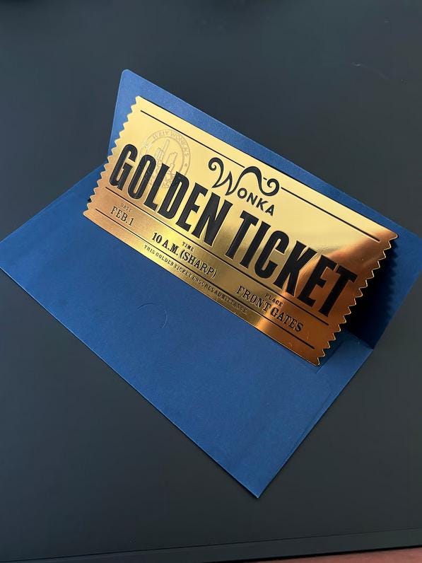 Willy Wonka's Golden Ticket Amazing Quality Plastic and Waterproof 1pcs ...