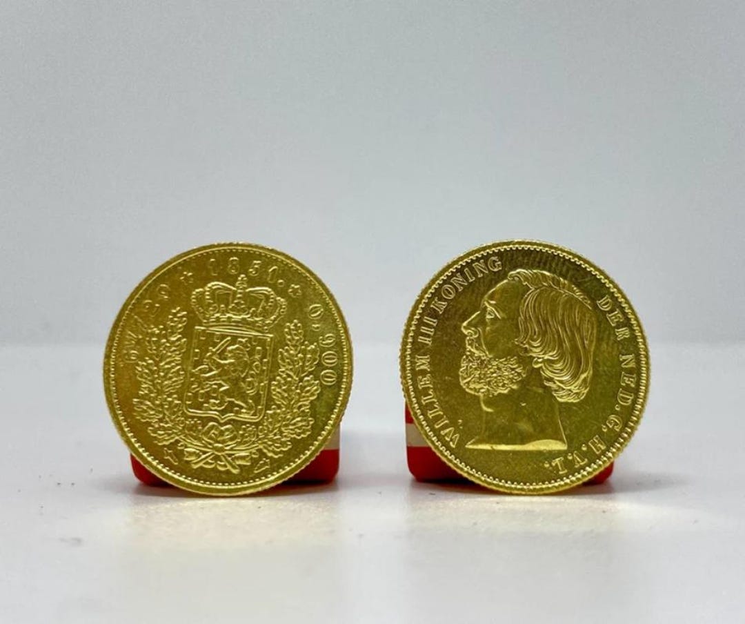 Gold Coin Willem III KONING 5 Gulden Dutch Empire 1851 REPLICA Gold ...