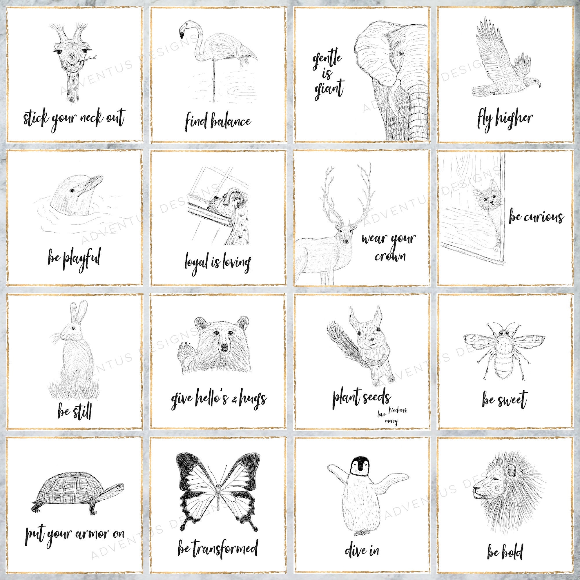 Animal Card Set | 31 Designs | Digital Download,printable Art | 5x5 ...