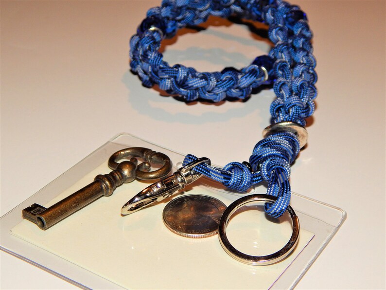 Blue Beaded Paracord Id Badge Lanyard , Blue, Job Gift, Keychain ...