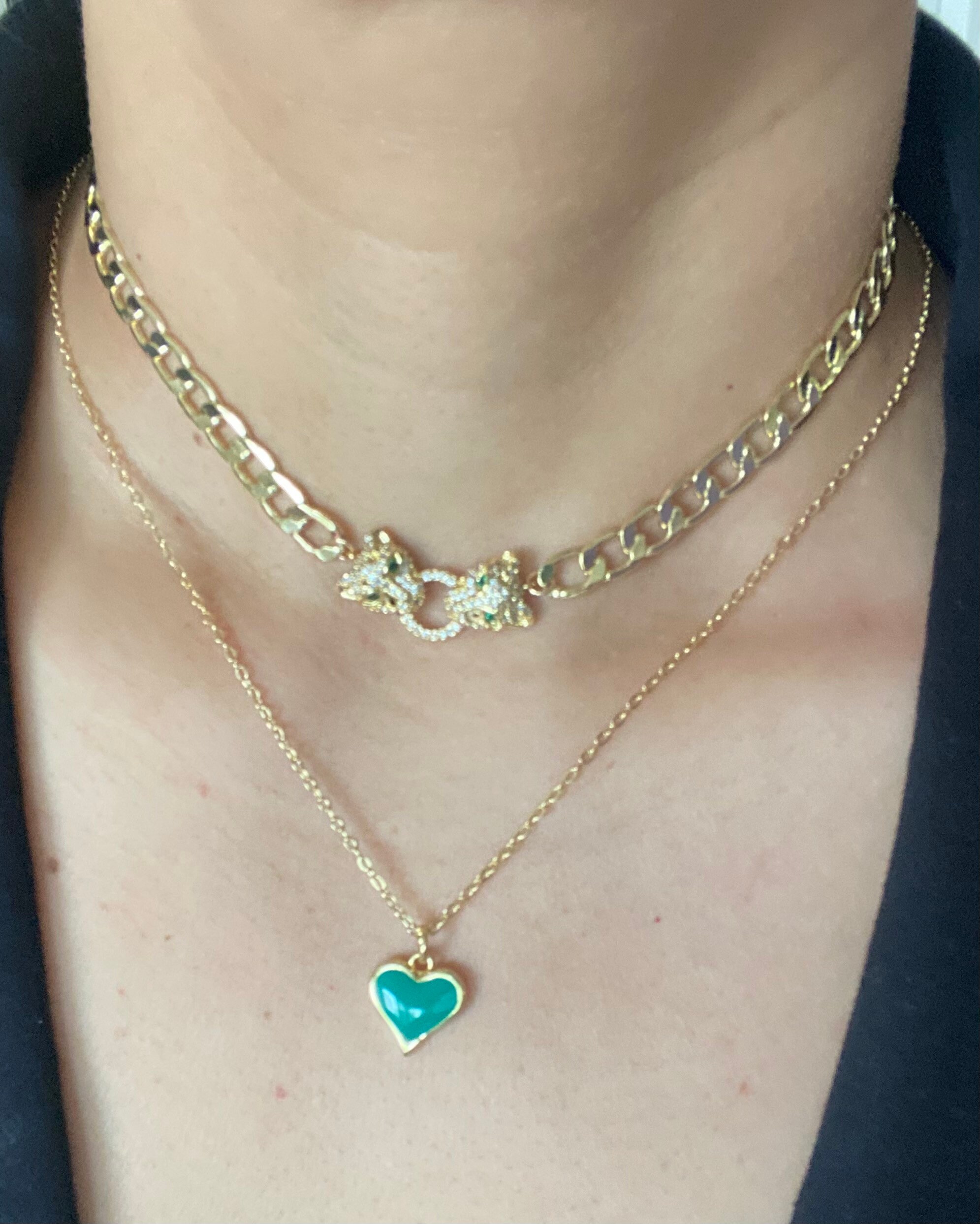 Leopard Necklace Chain Animal Jewelry Gold Filled Double - Etsy