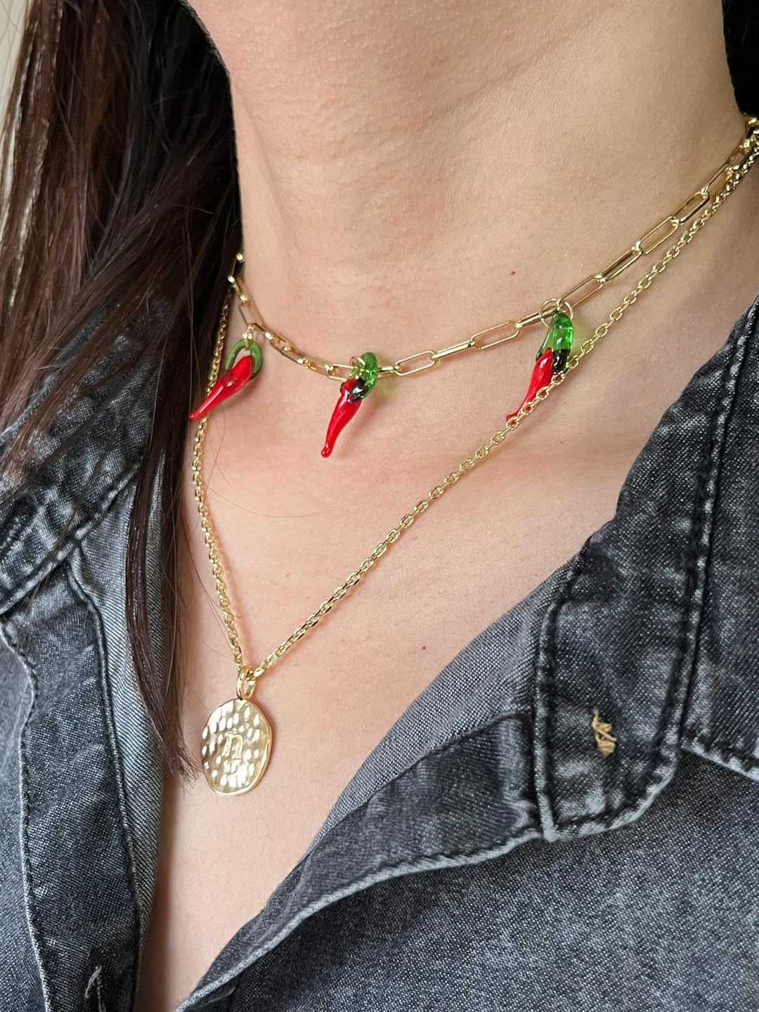 Red Chili Pepper Necklace, 14k Gold Filled Clip Necklace, Red Pepper ...