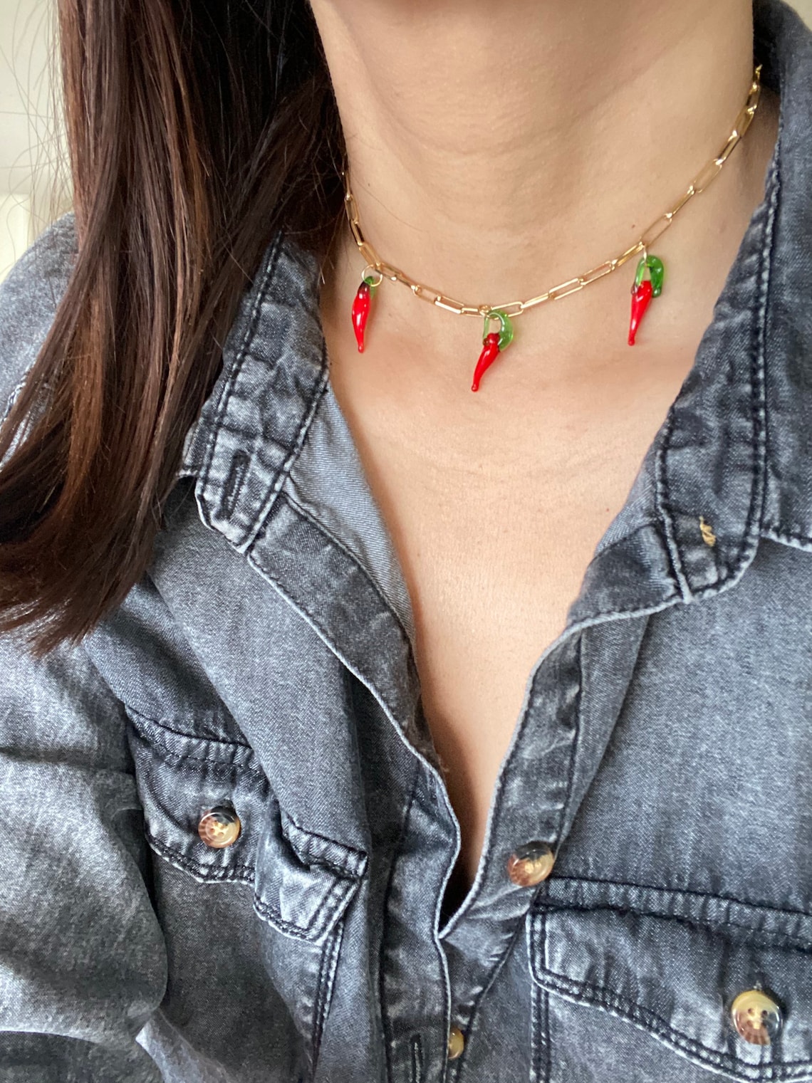 Red Chili Pepper Necklace, 14k Gold Filled Clip Necklace, Red Pepper ...