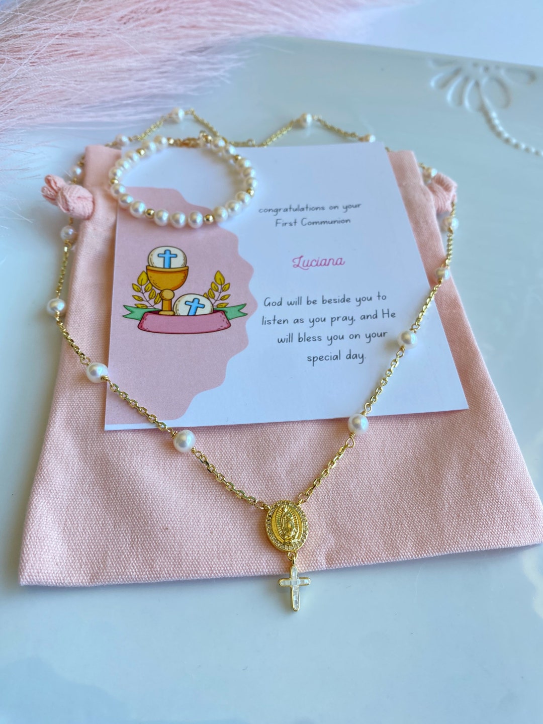 Holly Communion Gift, First Communion Necklace, Pearl Necklace for ...