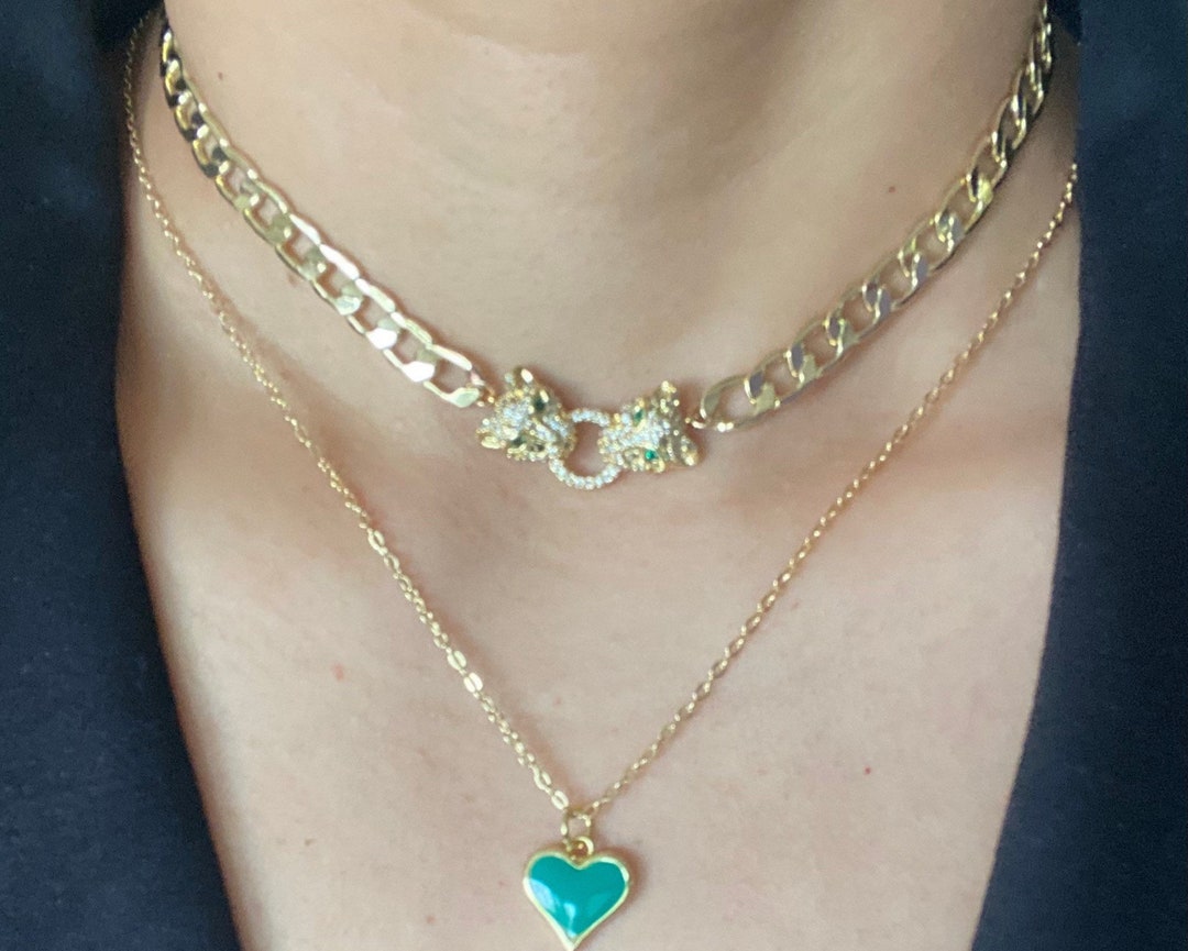 Leopard Necklace Chain, Animal Jewelry, Gold Filled Double Panther ...