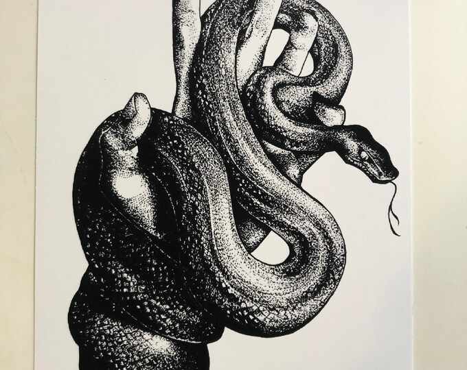 Hand-drawn Stippled Snake Print - Etsy