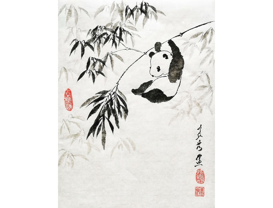 Original Sumi-e Painting / Tradition Chinese Art / Hand Painting "panda ...