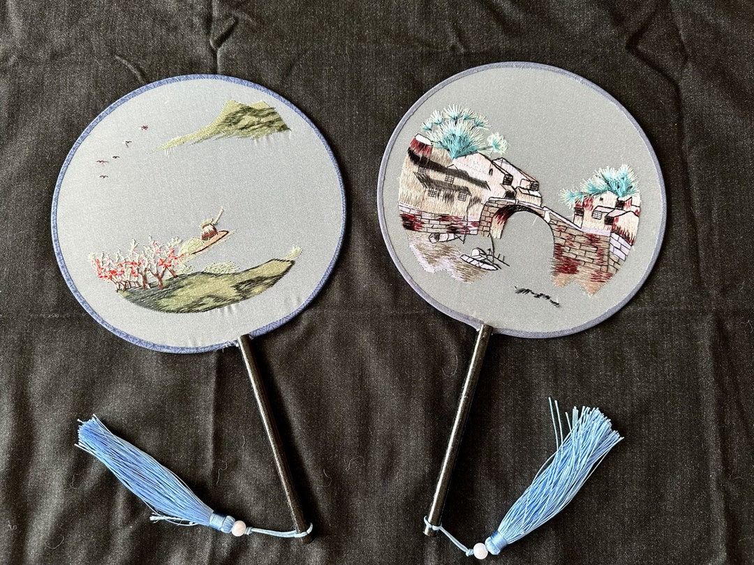 Handcrafted Chinese Traditional Embroidered Fan / Translucent Silk Fan ...