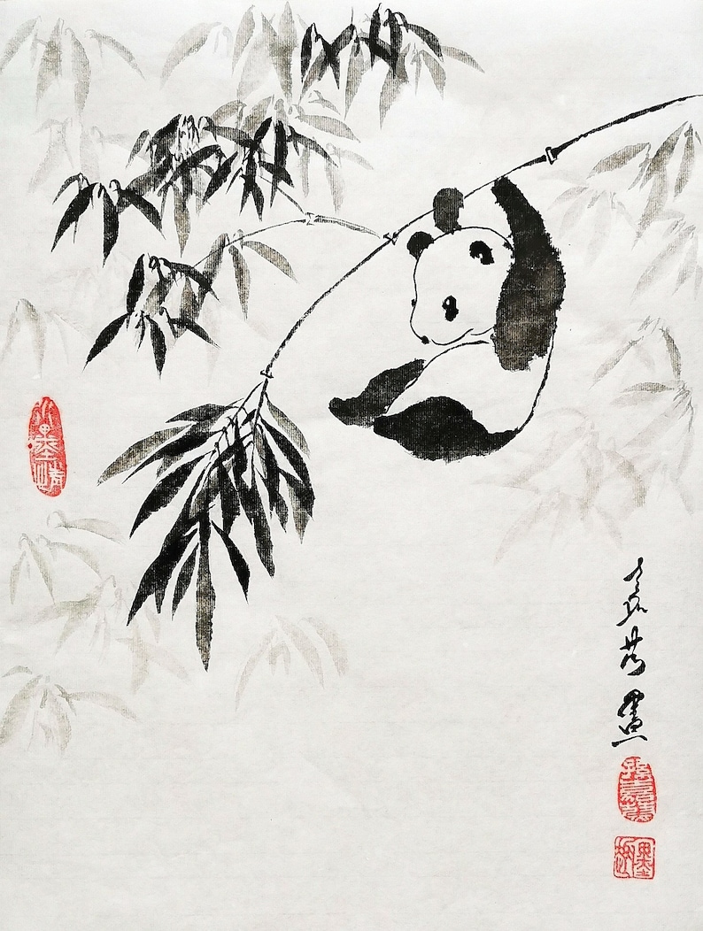 Original Sumi-e Painting / Tradition Chinese Art / Hand Painting panda ...