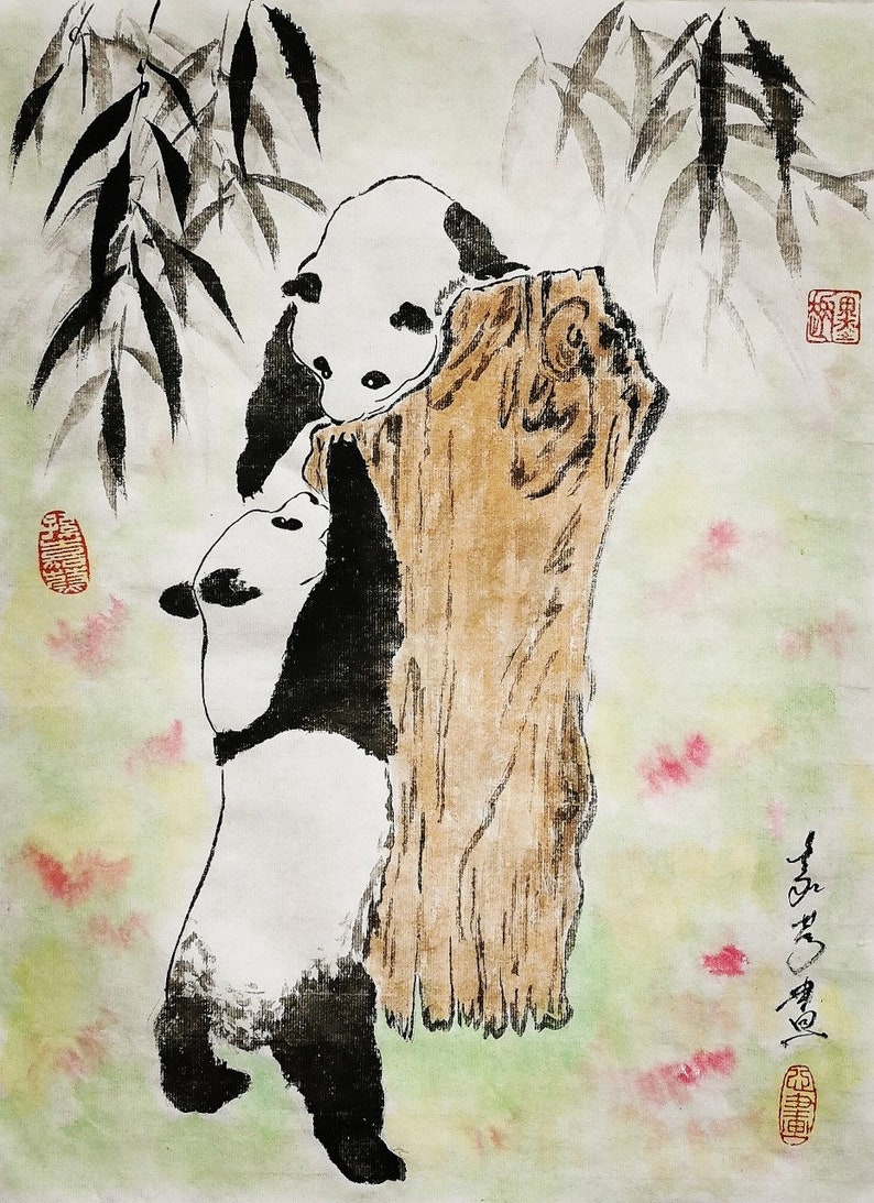 Panda Painting / Original Chinese Brush Water-ink Painting / Chinese ...