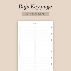 A5 - Bullet Journal Key Page Printable | Bujo Template for Ring Planner ...