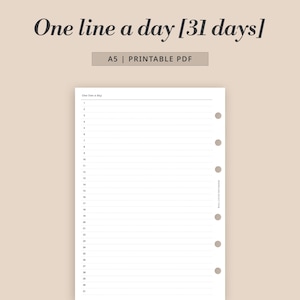 A5 - One Line a Day Printable | Monthly Lined Calendar Template | Daily ...