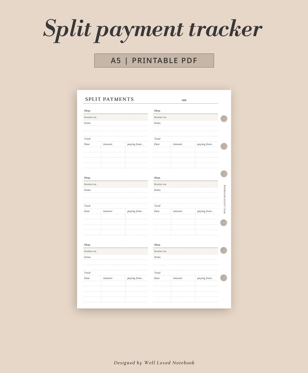 A5 - Shopping Instalment Payment Tracker Printable | Afterpay Tracker ...