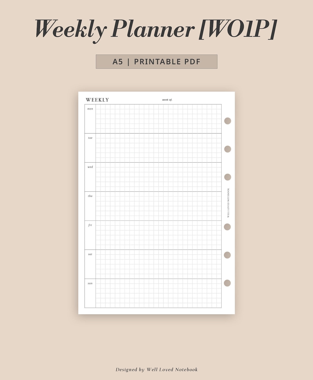 A5 - Weekly Planner Printable | Week on One Pages for Minimalist ...
