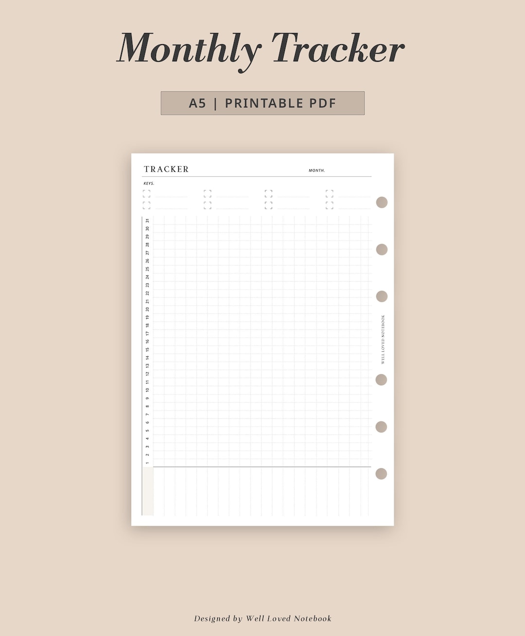 A5 - Monthly Tracker Printable | 31 Days Habit Tracker Template PDF ...