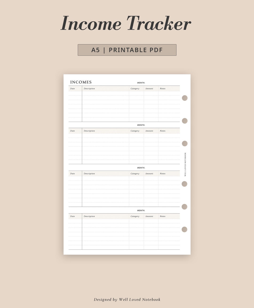 A5 - Income Tracker Printable | Finance Binder Insert | Monthly Payment ...