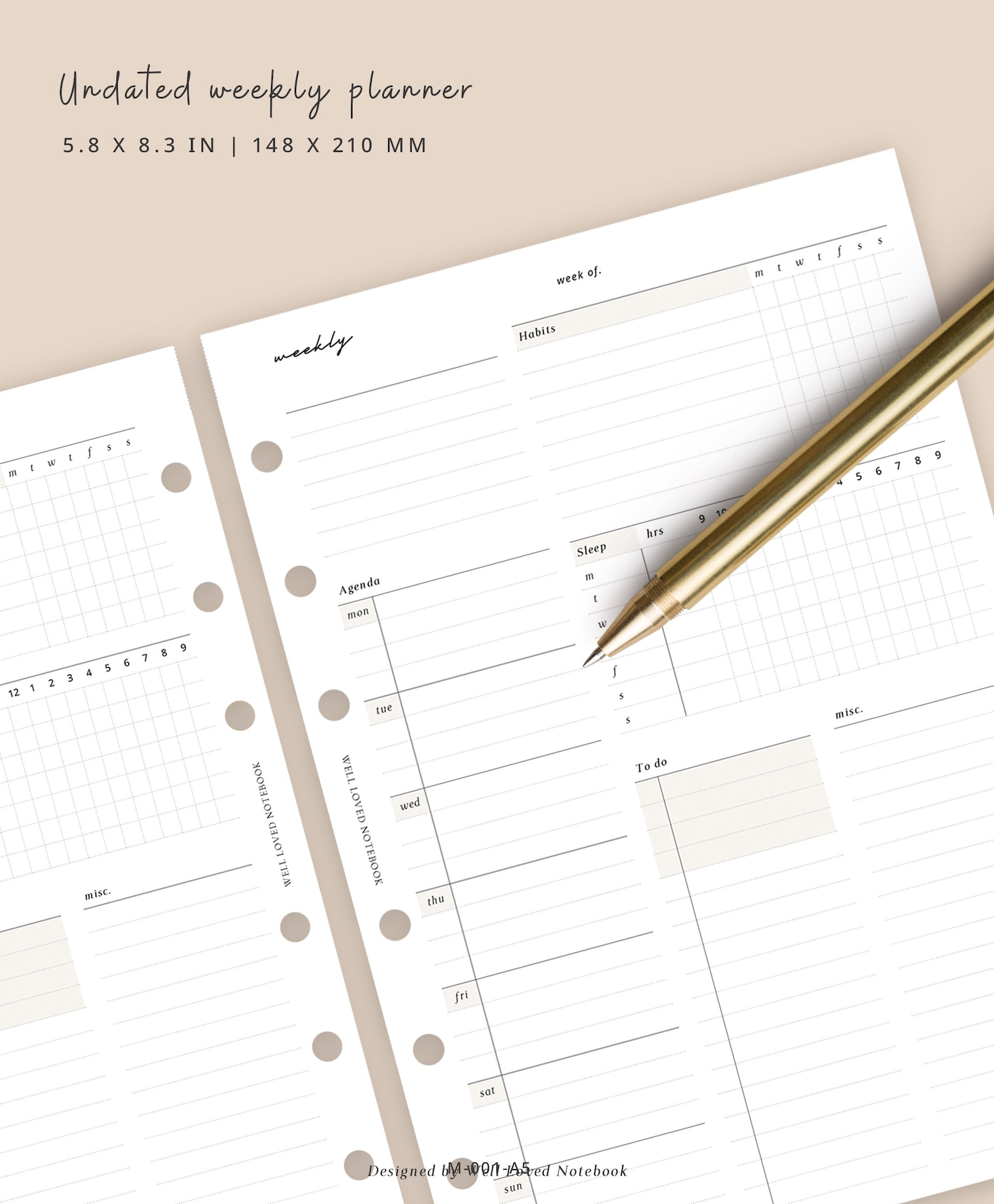 A5 - Weekly Planner Printable With Sleep Tracker and Habit Chart ...