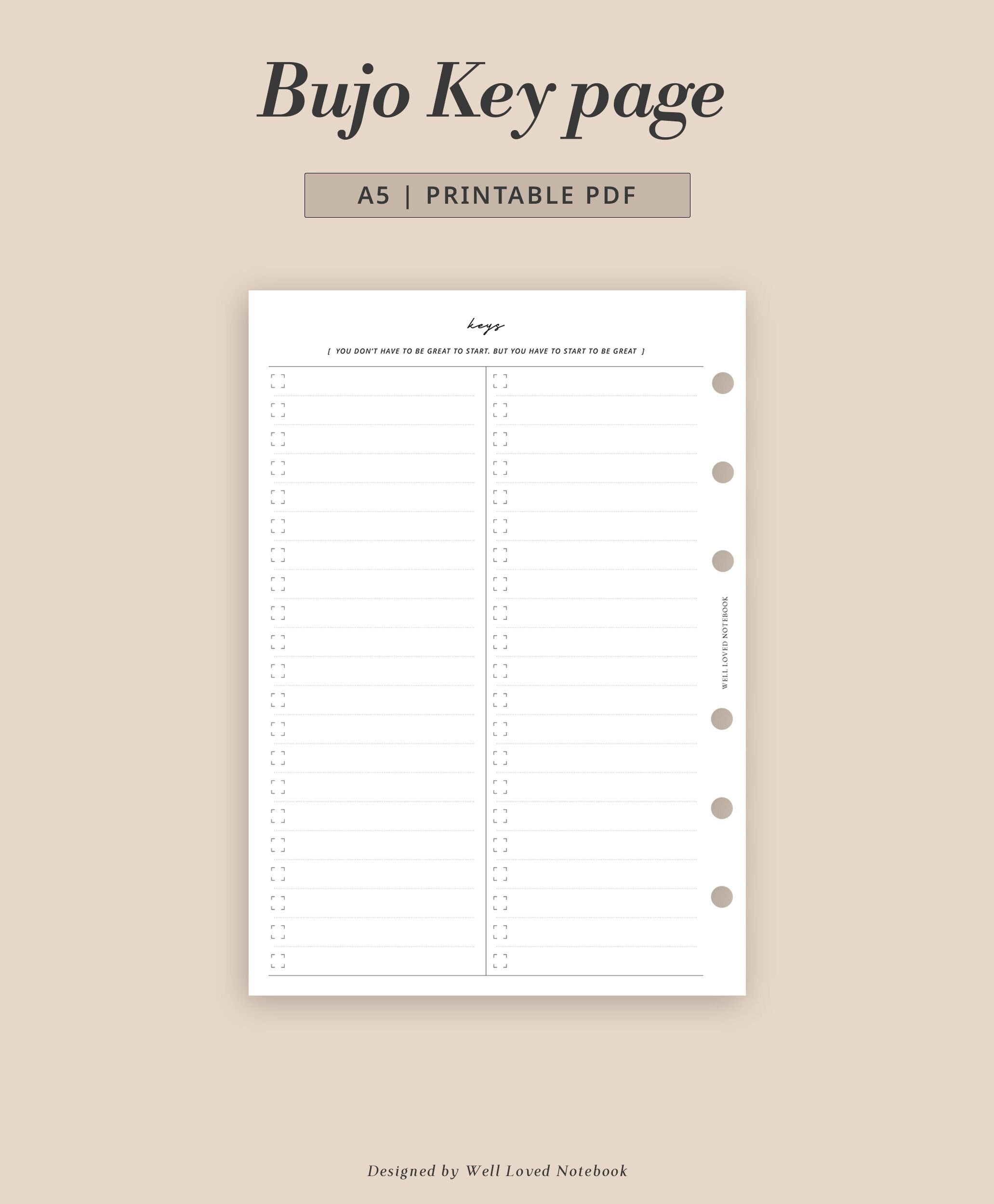 A5 - Bullet Journal Key Page Printable | Bujo Template for Ring Planner ...