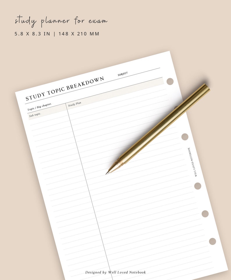 A5 Exam Preparation Planner Printable Unit Study Planner for College ...