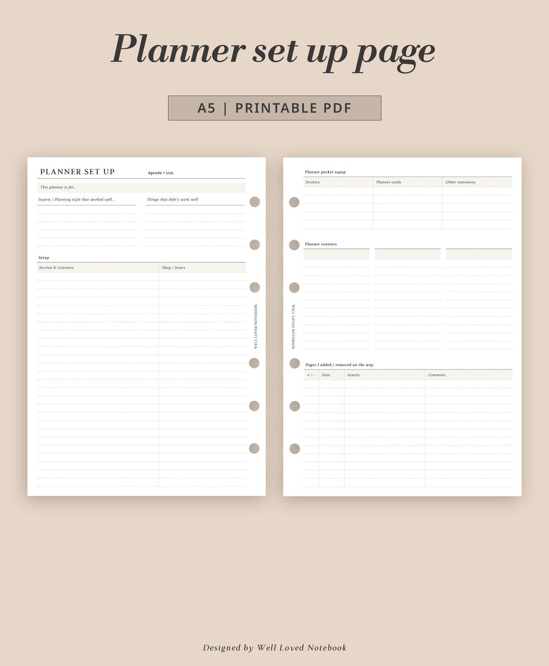 A5 - Planner Set up Template Printable | Agenda Section Guide ...