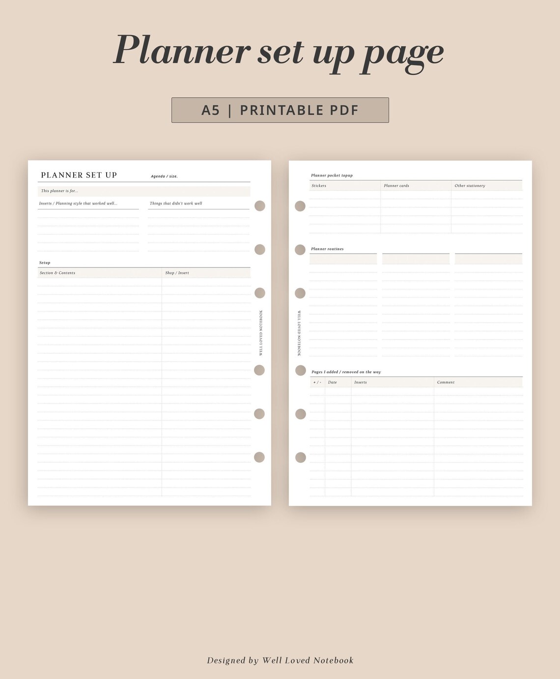 A5 - Planner Set up Template Printable | Agenda Section Guide ...