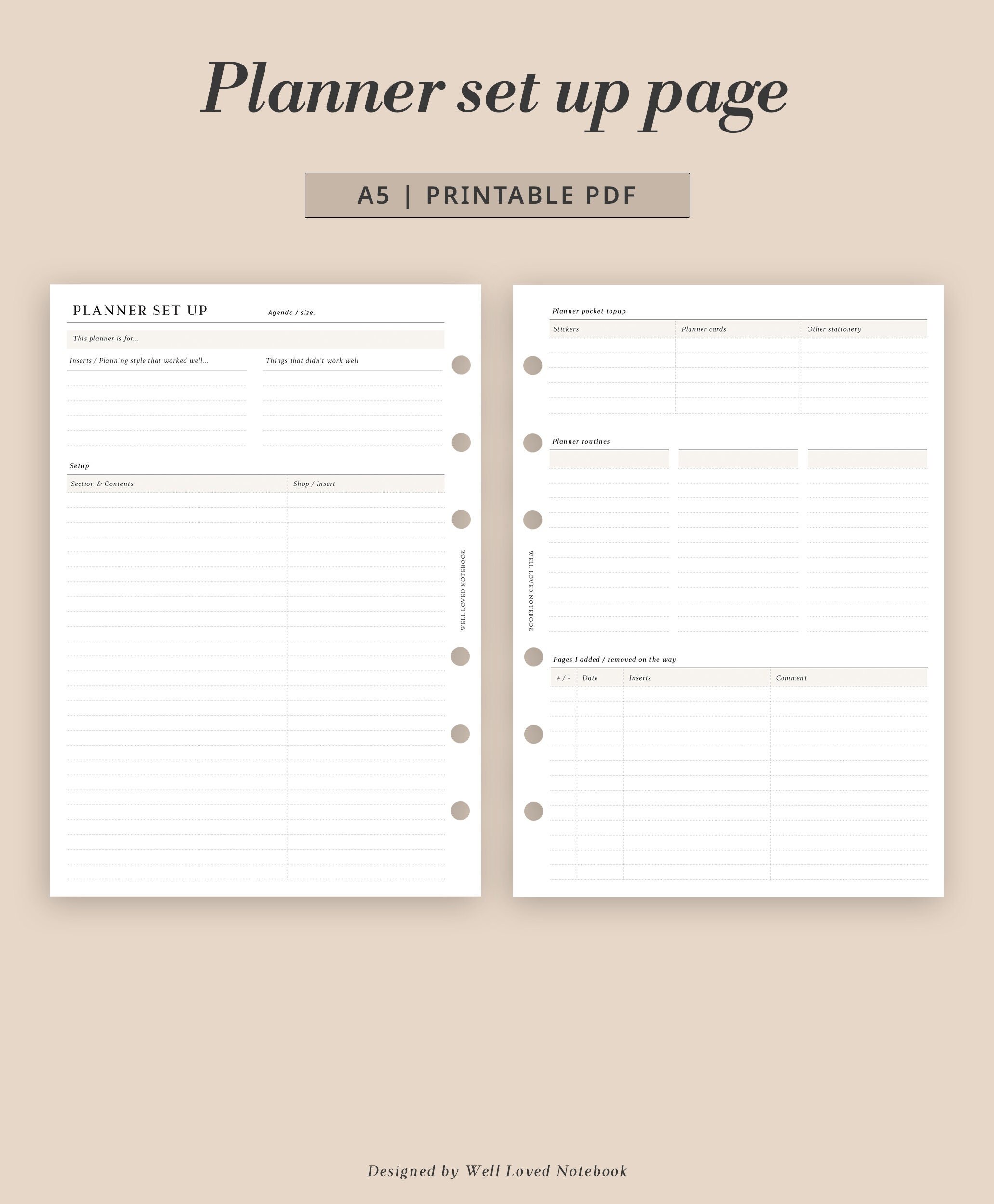 A5 Planner Set up Template Printable Agenda Section Guide Stationery ...