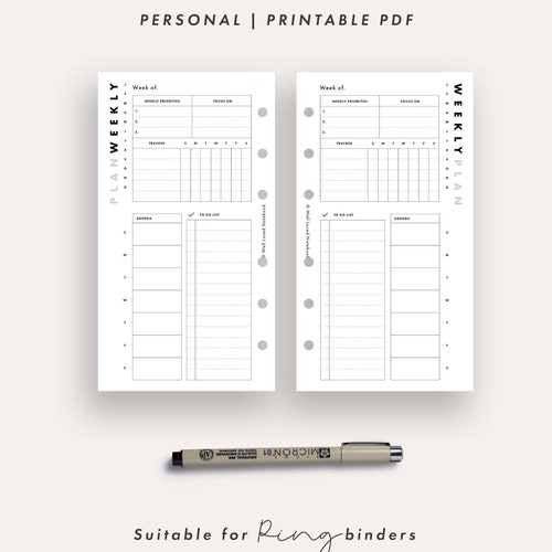 Personal Wide Weekly Planner Printable Week on Two Pages - Etsy