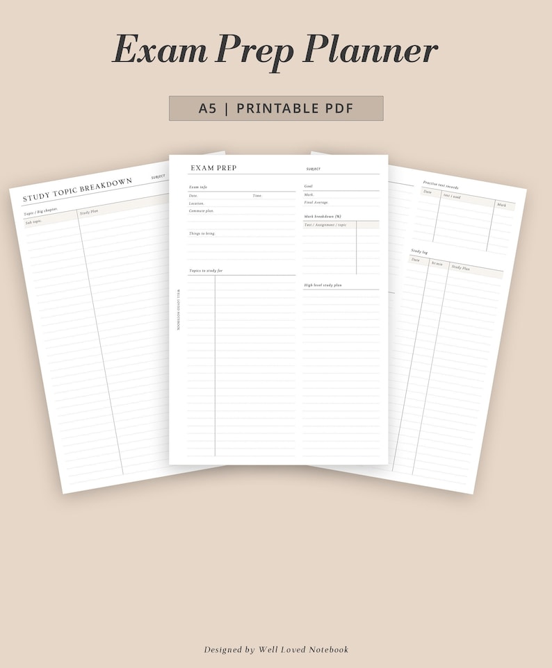 A5 - Exam Preparation Planner Printable | Unit Study Planner for ...
