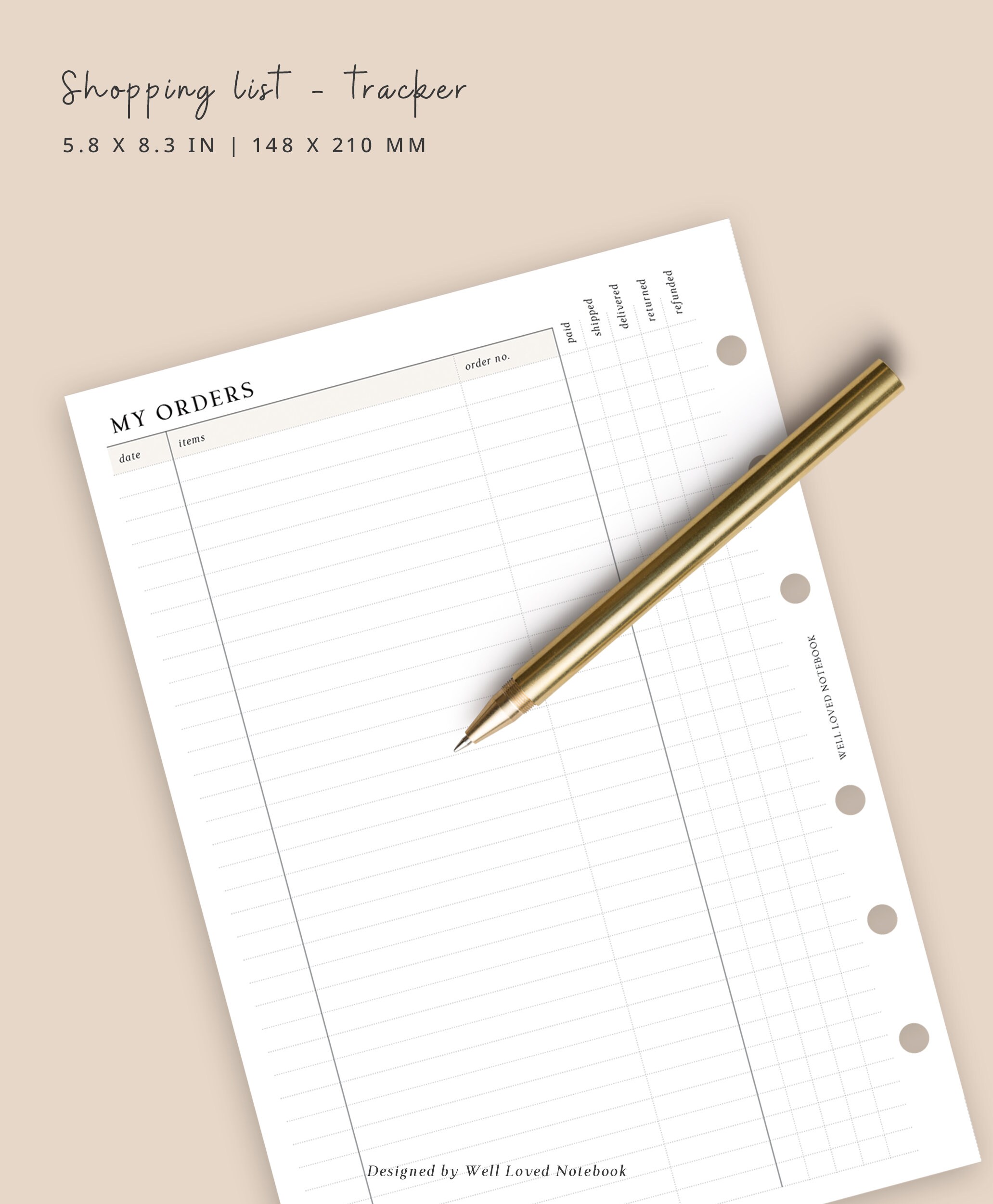 A5 - Order Tracker Printable | Shopping List Template | Online Purchase ...