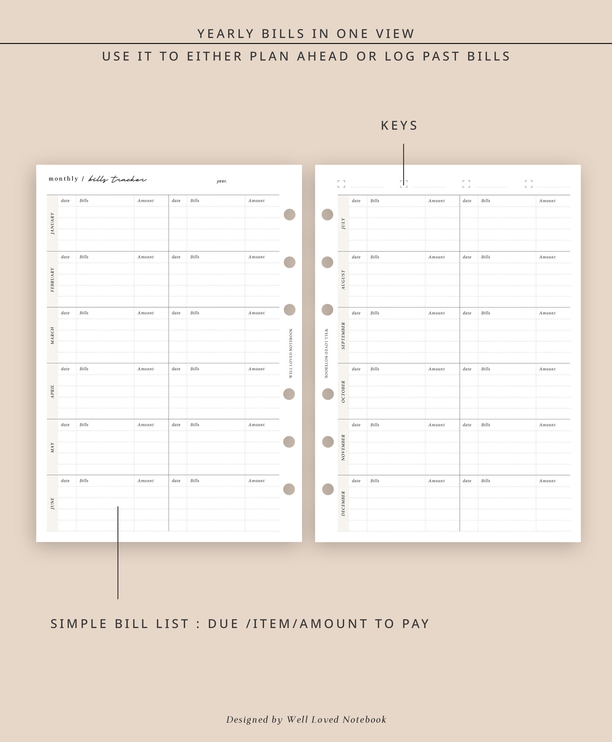 A5 - Yearly Bill Planner Printable | Bills List by Months | Finance ...