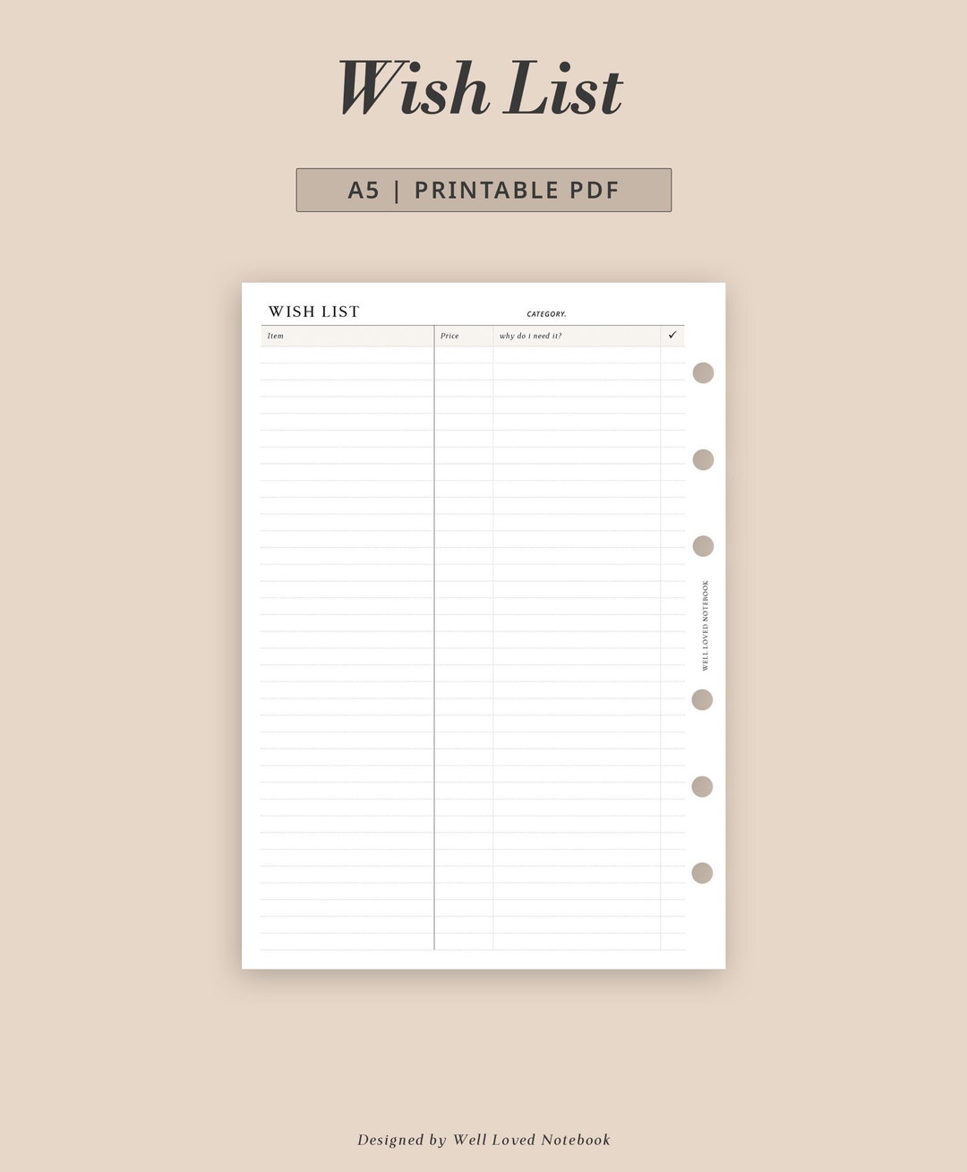A5 Wish List Printable Shopping Tracker Template Things to Buy Sheet ...