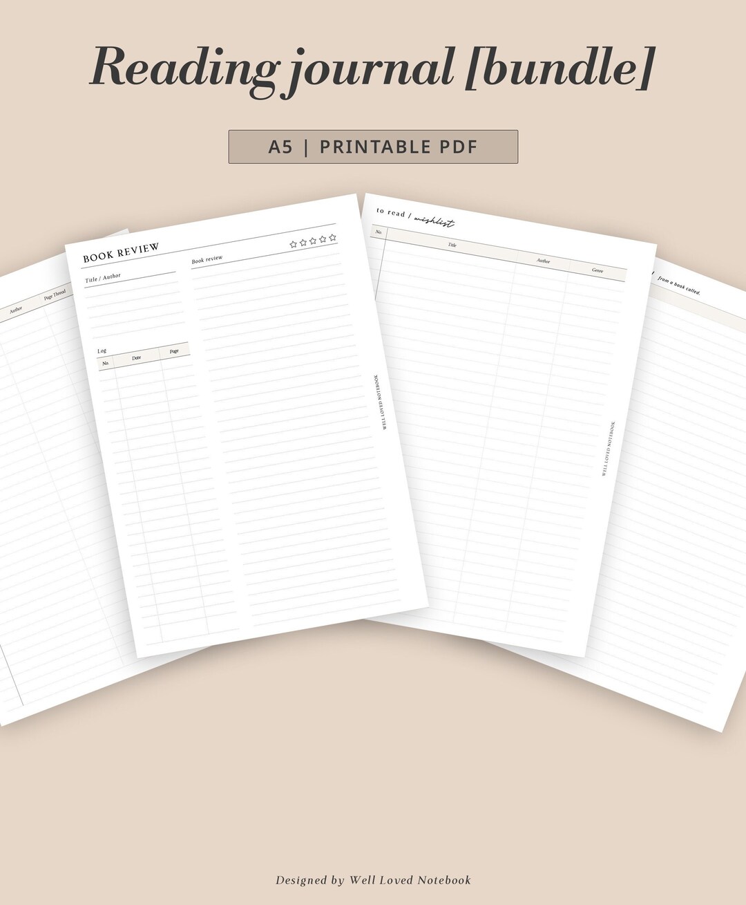 A5 - Reading Journal Pages - Printable Reading Log | Quote Collection ...