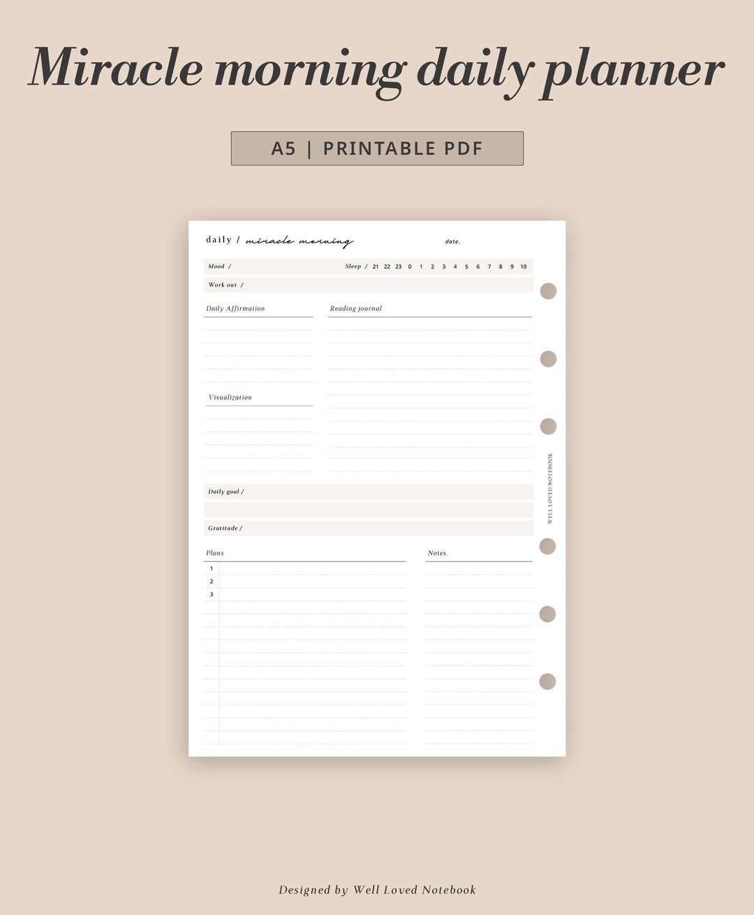 A5 - Miracle Morning Planner - Printable Daily Insert | Reading Journal ...