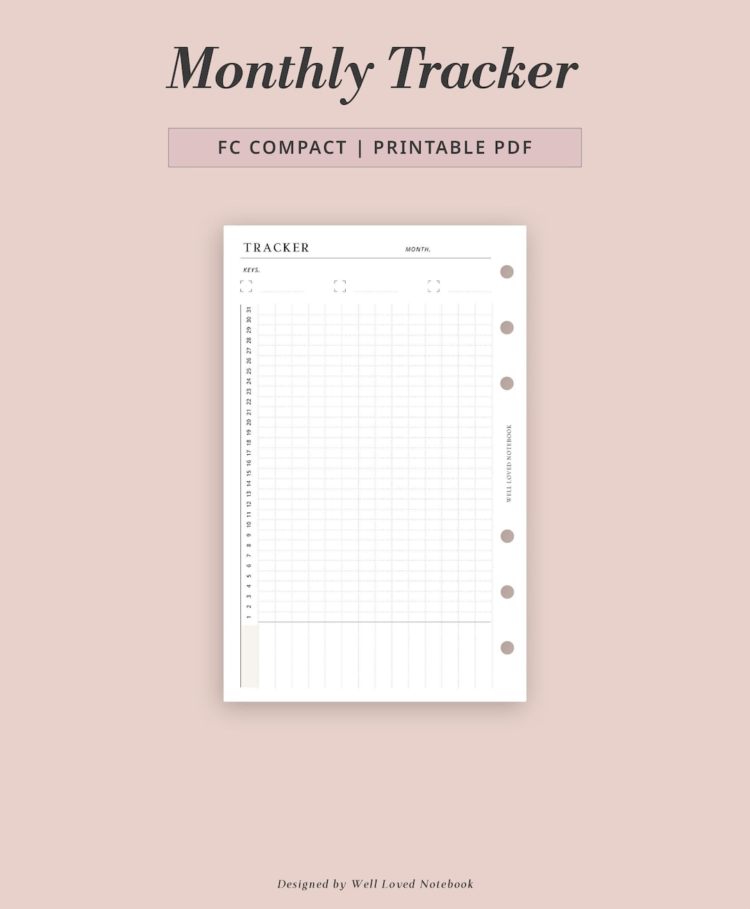 FC Compact - Monthly Tracker Printable | 31 Days Habit Tracker Template ...